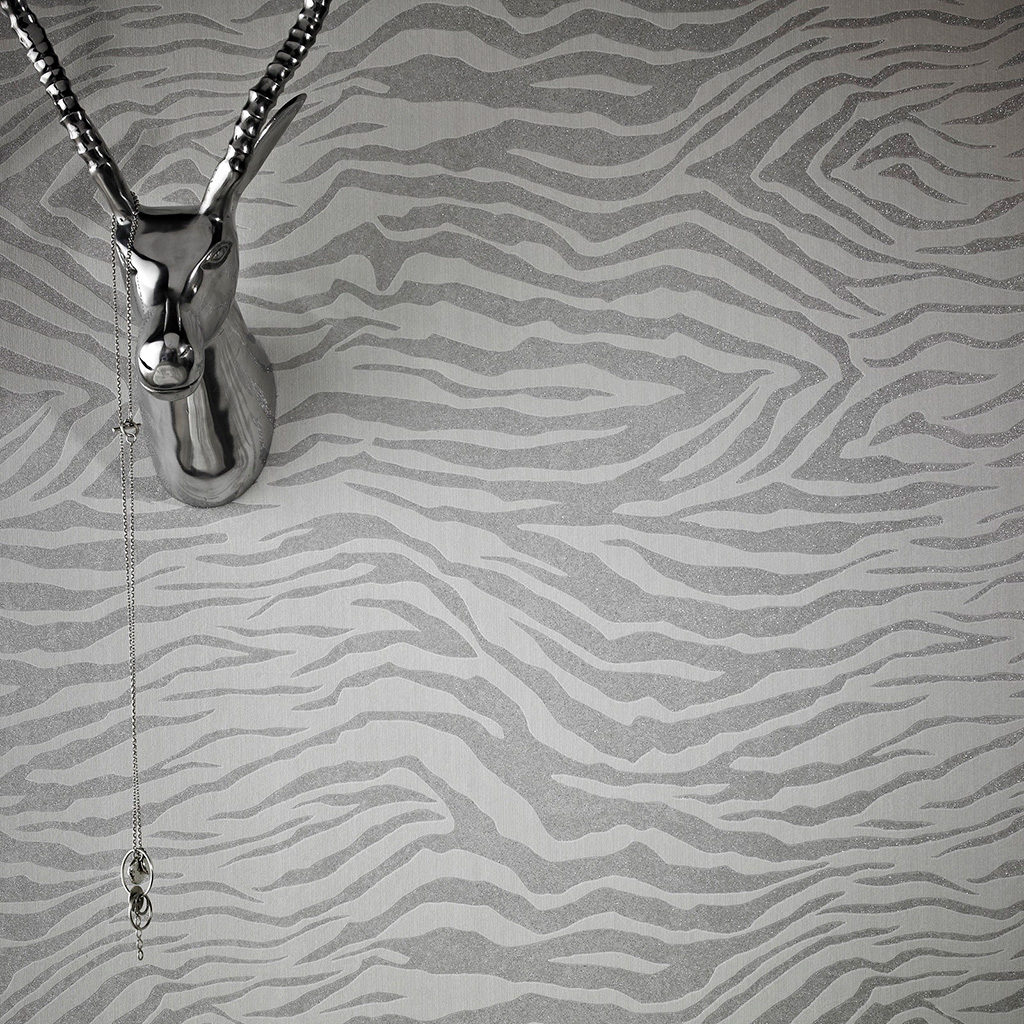 Zebra Silver Glitter Wallpaper - Superfresco Easy
